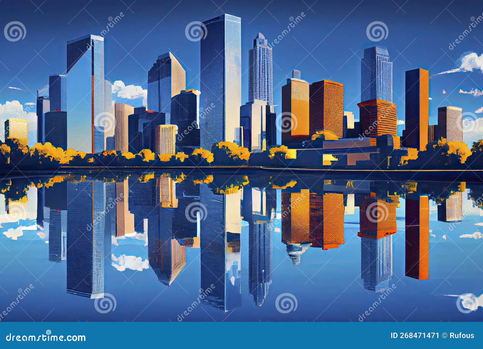 Houston Skyline with Color Buildings, Blue Sky and Reflections Stock ...