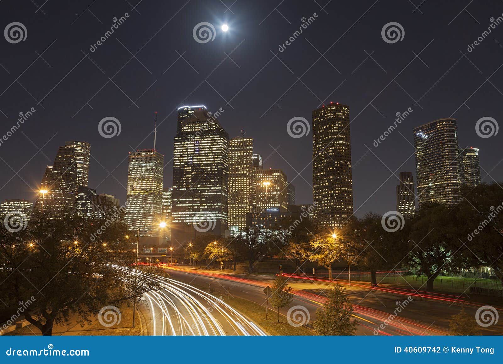 Houston Skyline at Night, Texas Stock Photo - Image of architecture ...