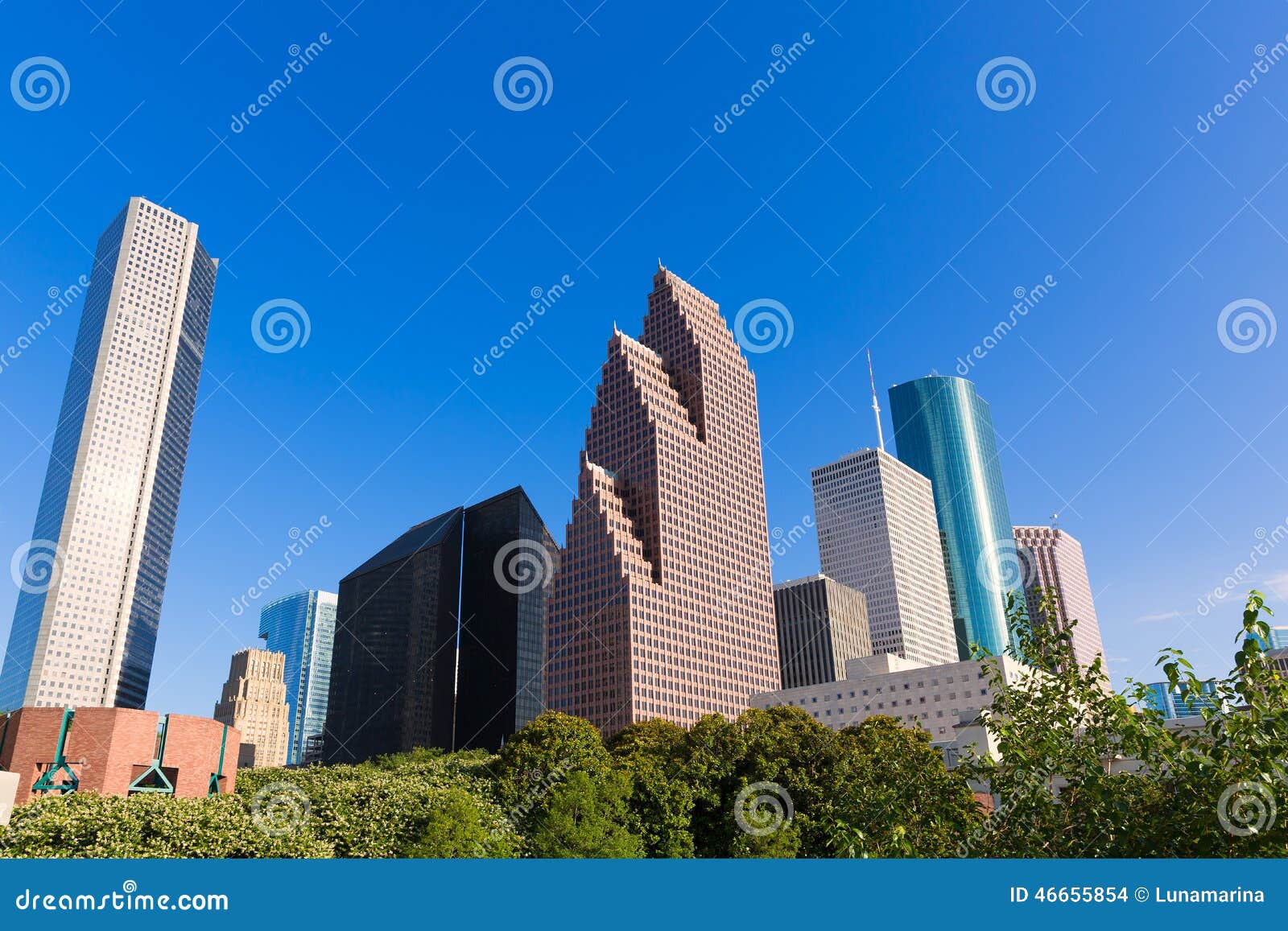 Houston Skyline North Blue Sky at Texas USA Stock Photo - Image of ...