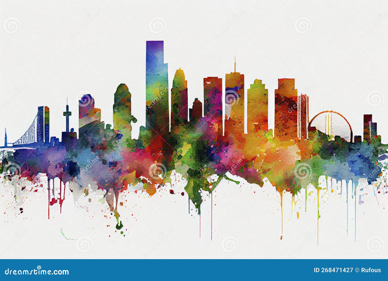 Houston Skyline in Watercolor on White Background Stock Illustration ...