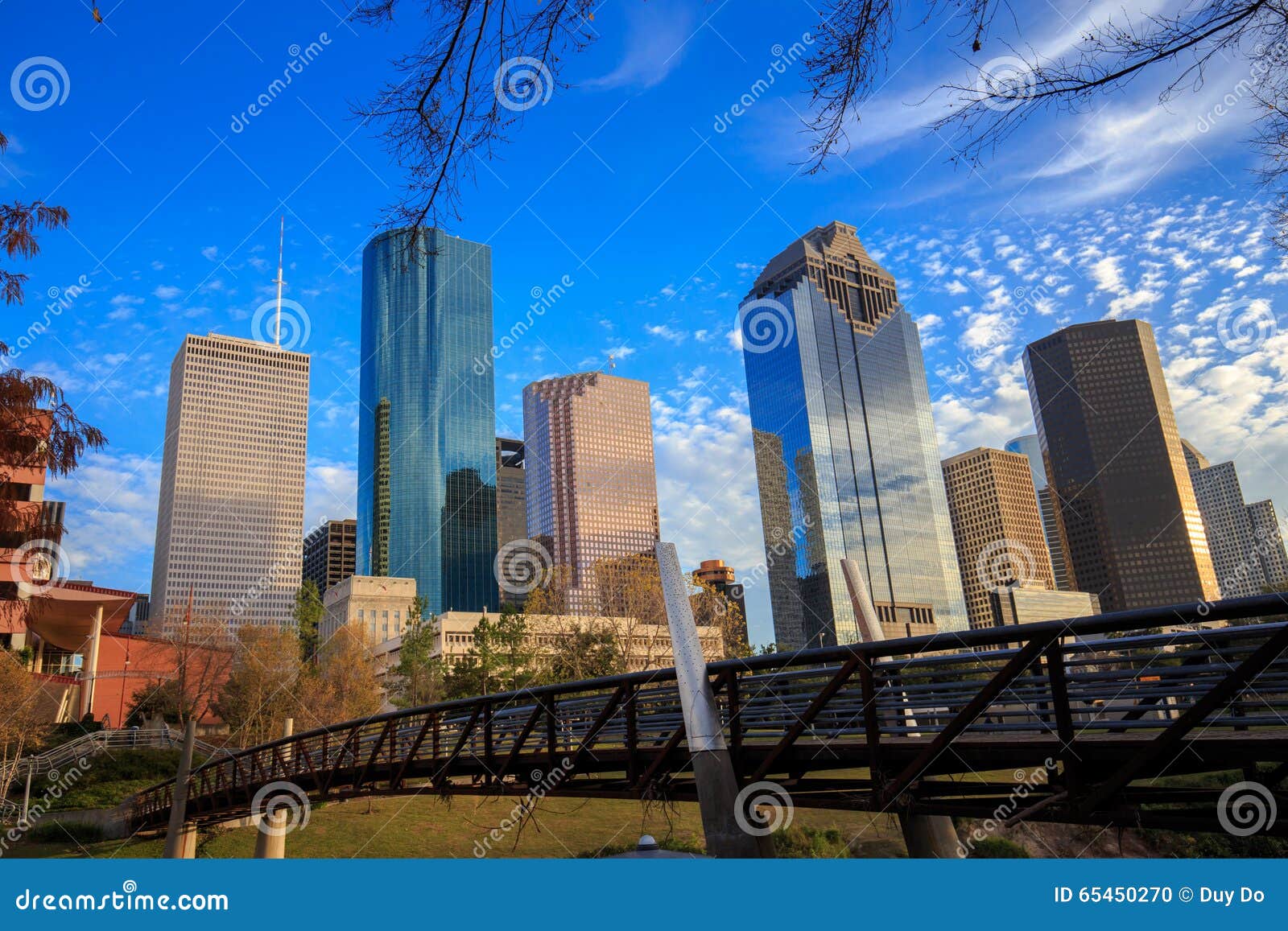 Houston Texas Skyline with Modern Skyscrapers and Blue Sky View Stock ...