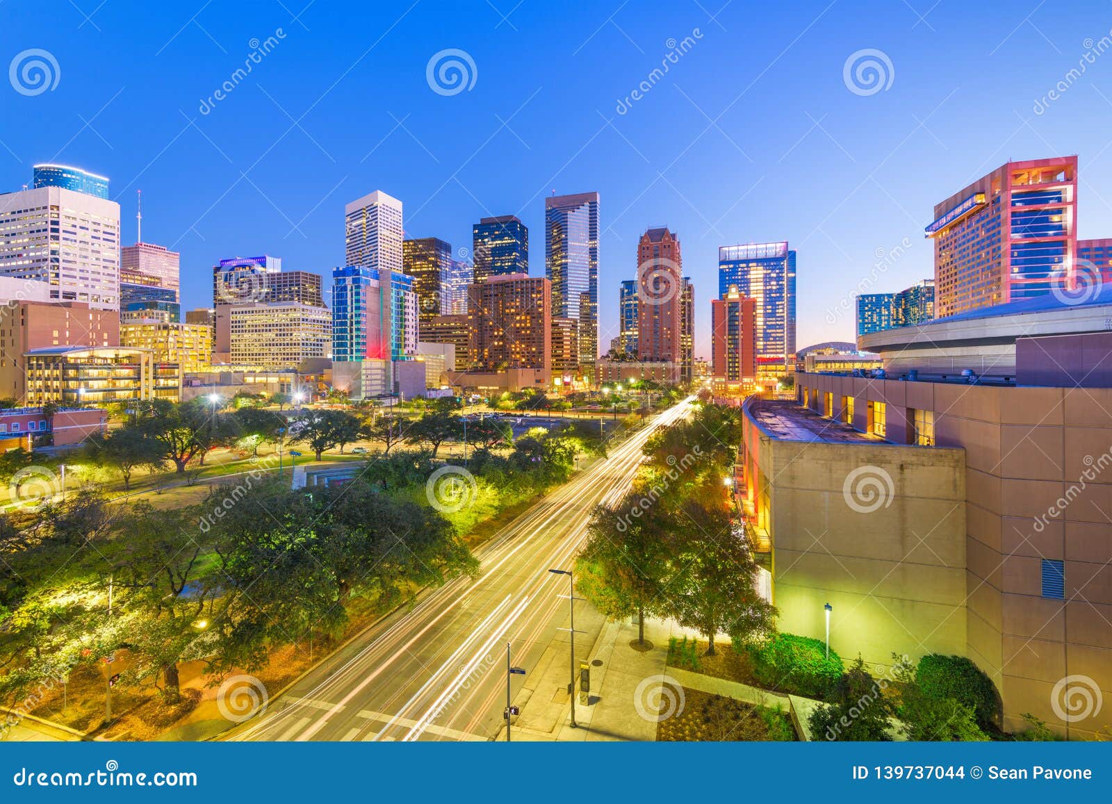 Houston, Texas, USA Downtown Park and Skyline Stock Photo - Image of ...