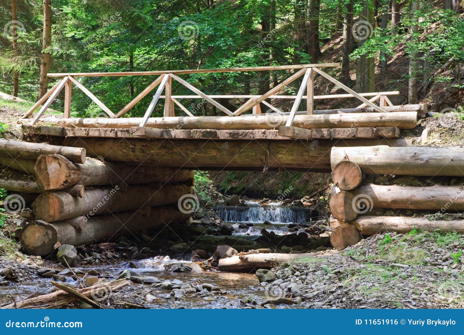 Houten Brug Door Stroom in Bos Stock Foto - Image of hout, rivier: 11651916