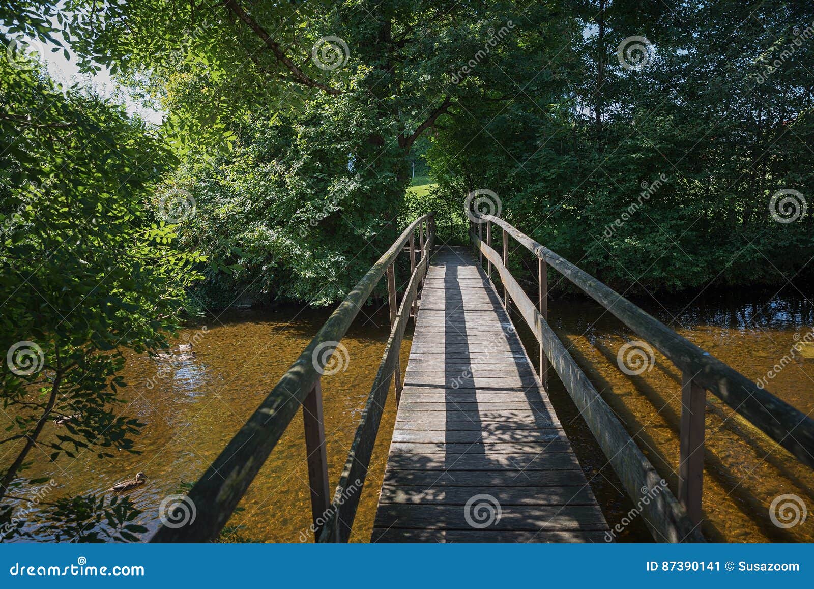 Houten Brug Over Een Kleine Rivier Stock Afbeelding - Image of meer ...