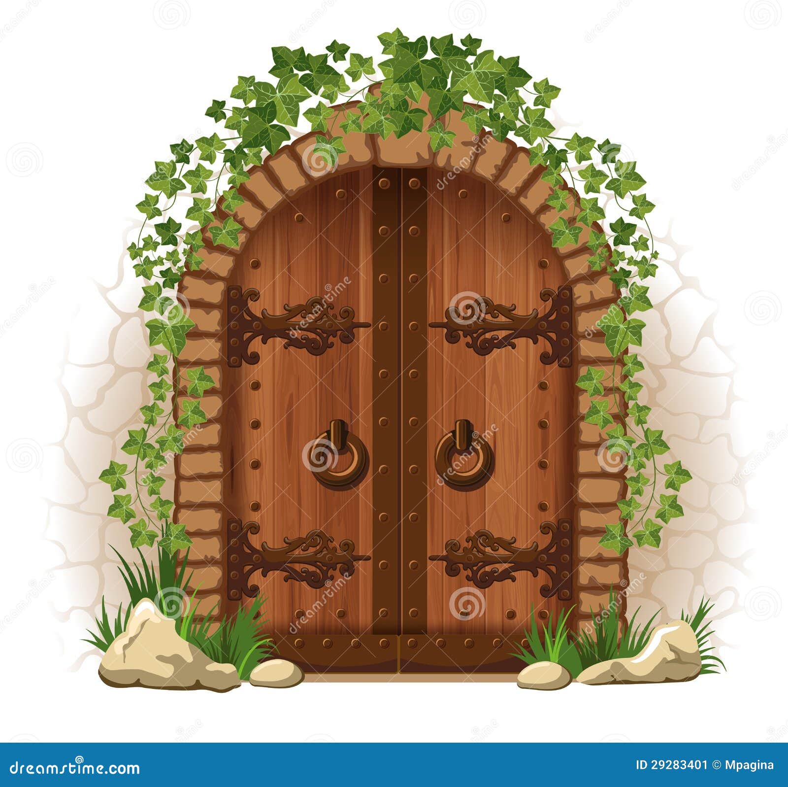 Houten deur met klimop vector illustratie. Illustration of kathedraal ...