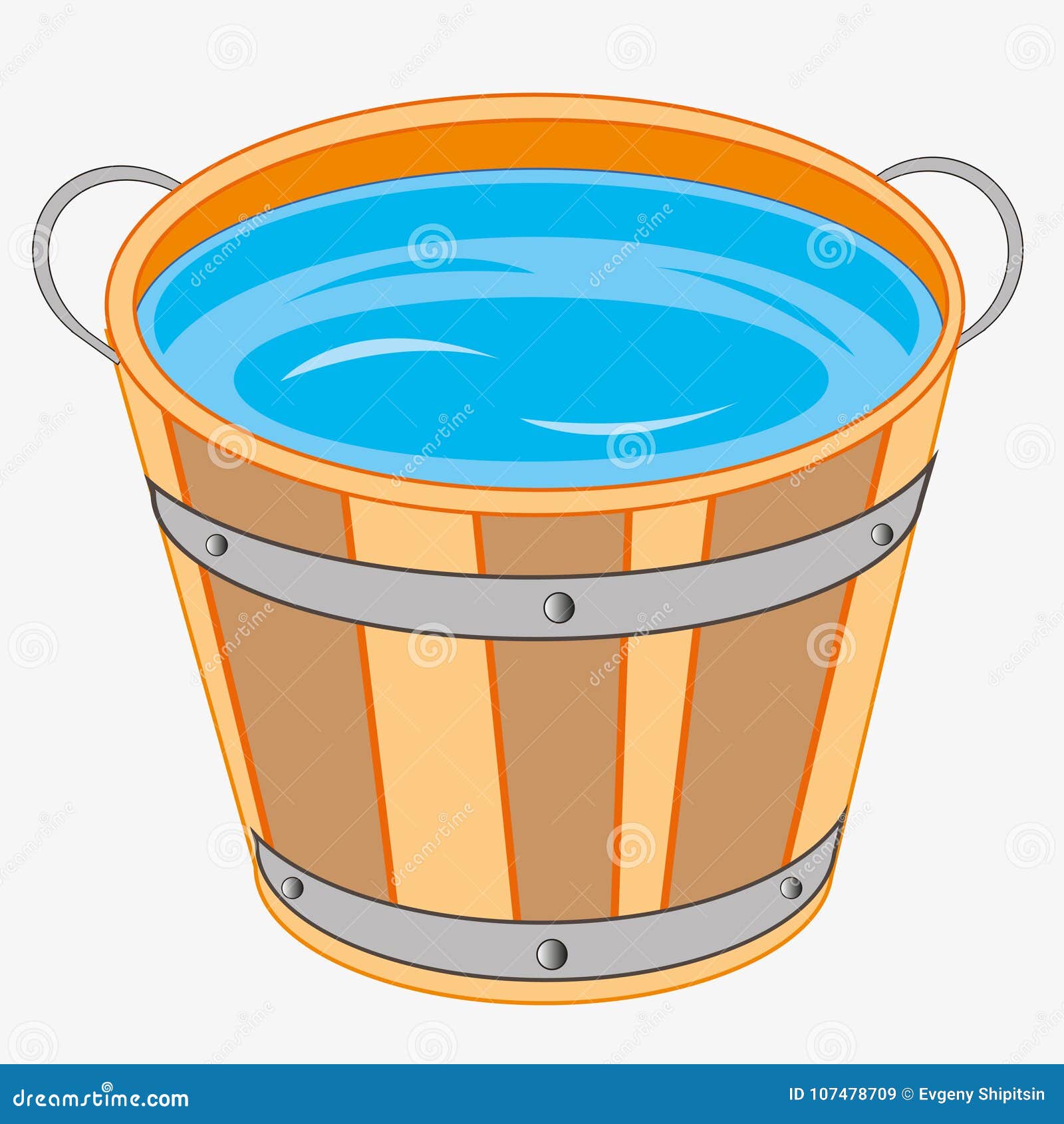 Houten emmer met water vector illustratie. Illustration of draag ...