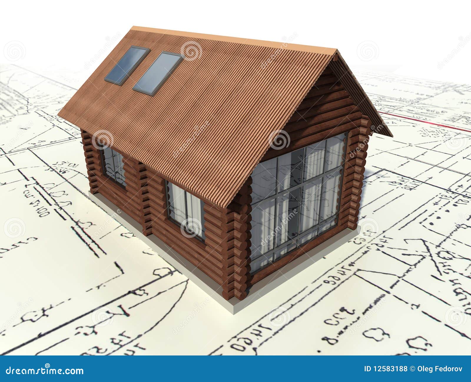 Houten Logboekhuis Op Het Algemene Plan. Stock Illustratie ...