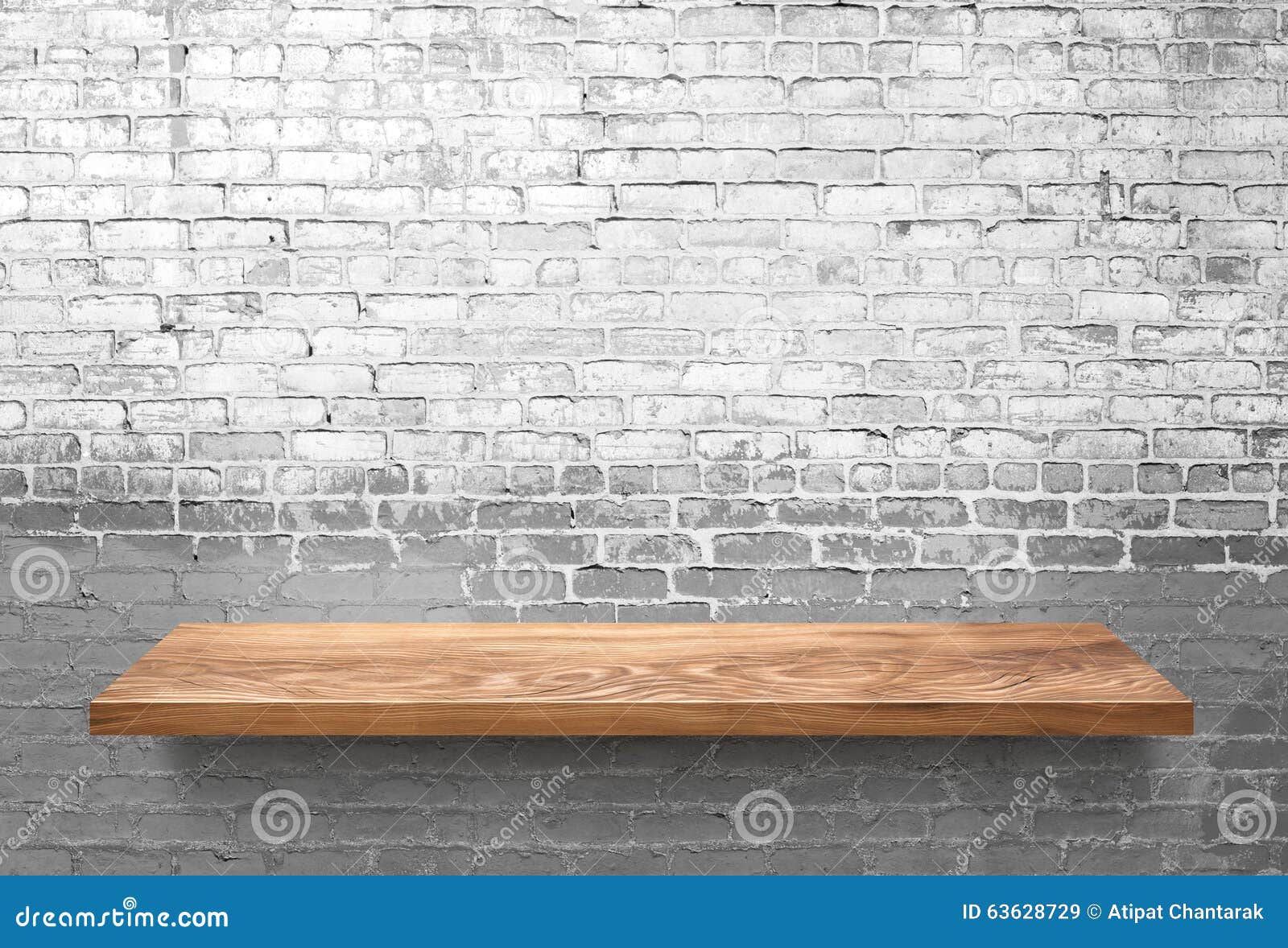 Houten Plank Op Witte Bakstenen Muur Stock Afbeelding - Image of houten ...