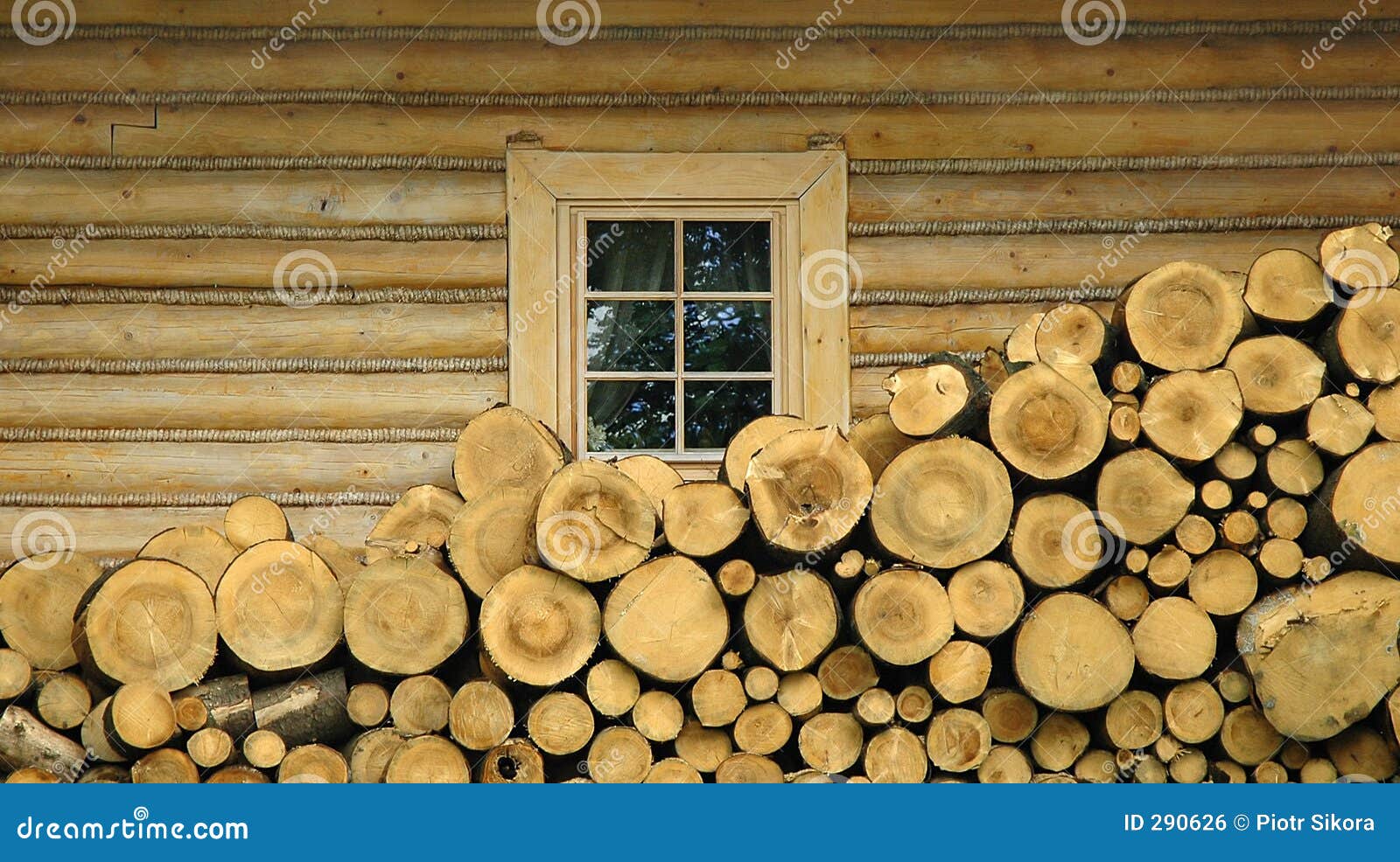 Houten stompen en blokhuis stock foto. Image of basis, comfortabel - 290626