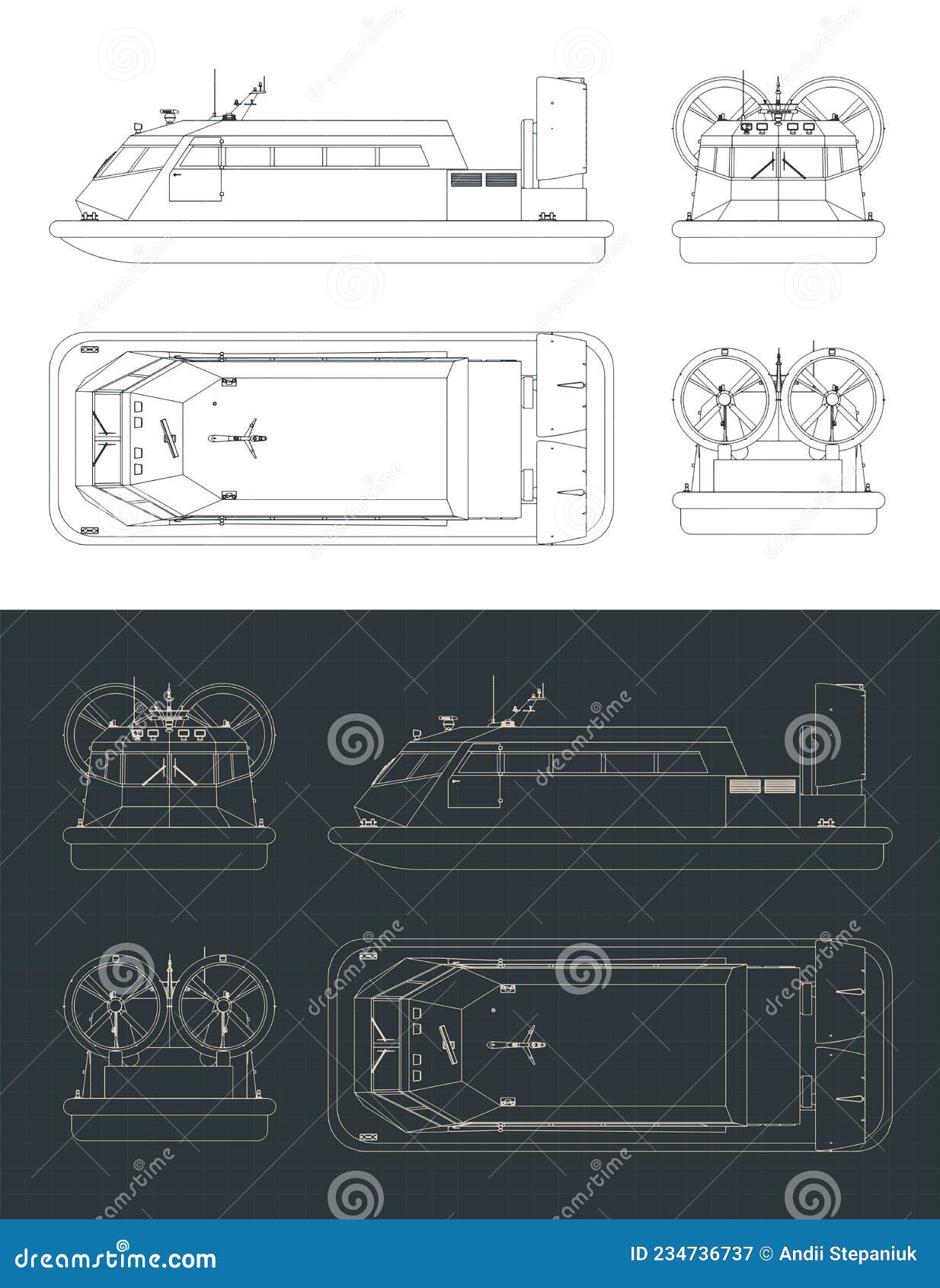 Hovercraft blueprints stock vector. Illustration of vessel - 234736737