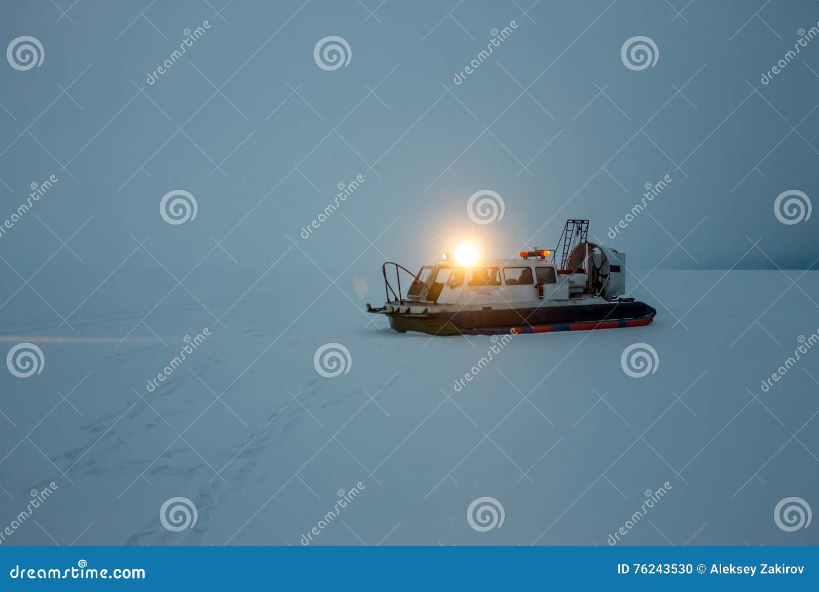 Hovercraft in the Fog and Snow at Lake Baikal Stock Photo - Image of ...