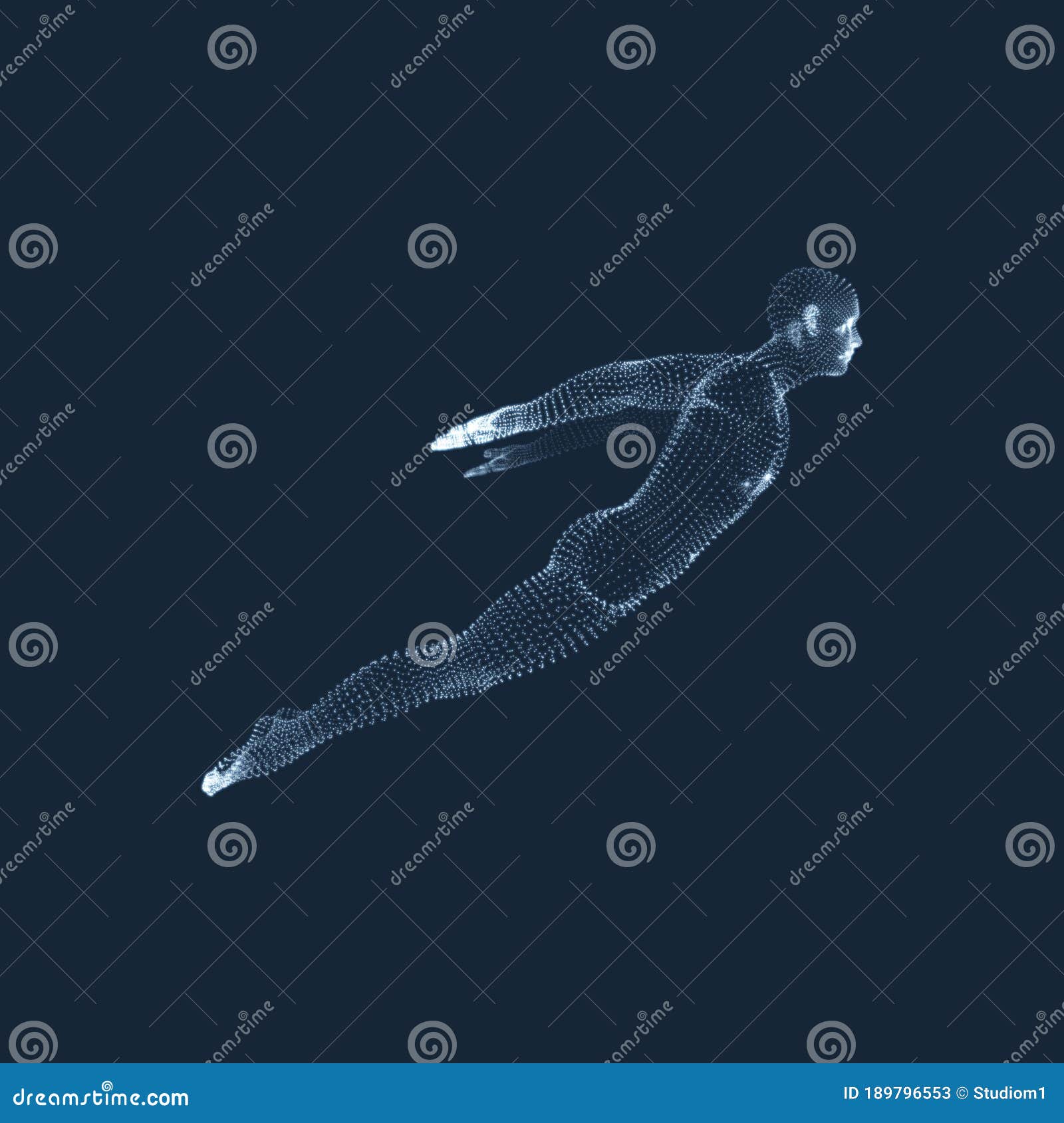 Hovering In Air. Man Floating In The Air. 3D Model Of Man. Human Body ...
