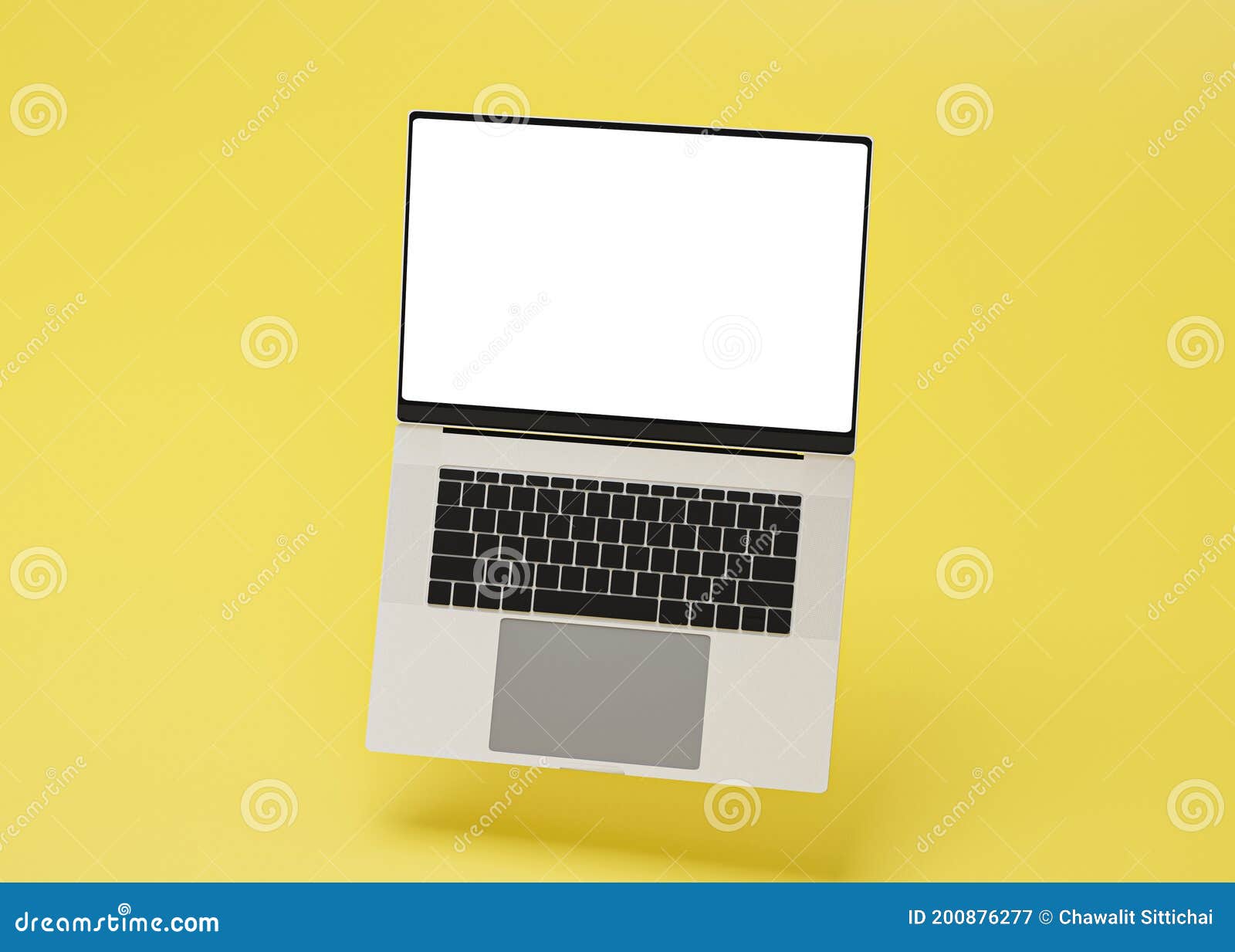 Hovering Aluminium Flying Laptop with Blank Screen New Design on Yellow ...