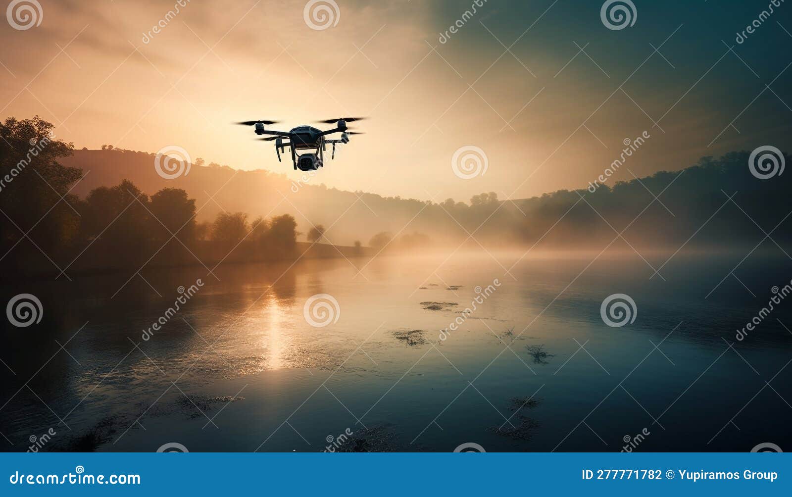 Hovering Drone Captures Beauty in Nature Sunset Silhouette Generated by ...