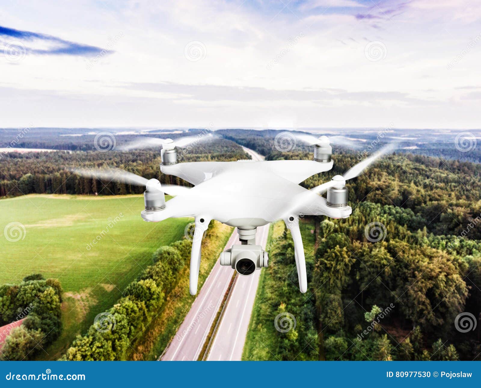 Hovering Drone Taking Pictures of Highway in Green Forest. Netherlands ...