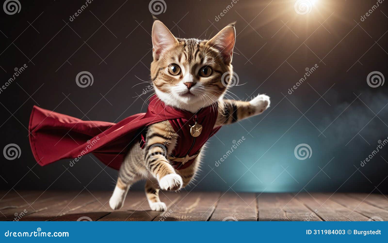 Hovering and Flying Cute Kitten with Special Superpowers in Superhero ...