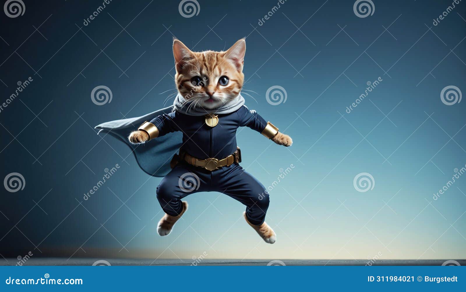 Hovering and Flying Cute Kitten with Special Superpowers in Superhero ...