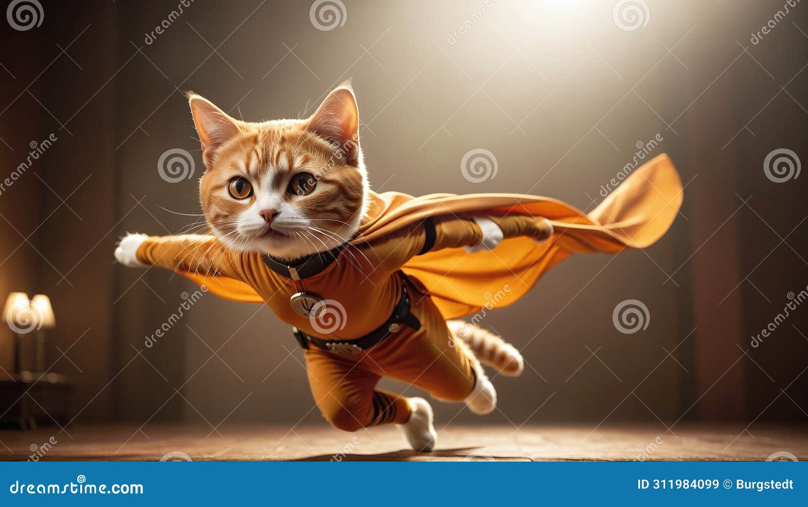 Hovering and Flying Cute Kitten with Special Superpowers in Superhero ...