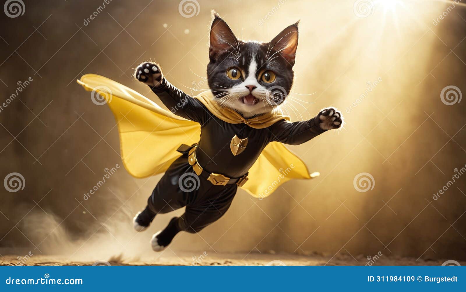 Hovering and Flying Cute Kitten with Special Superpowers in Superhero ...