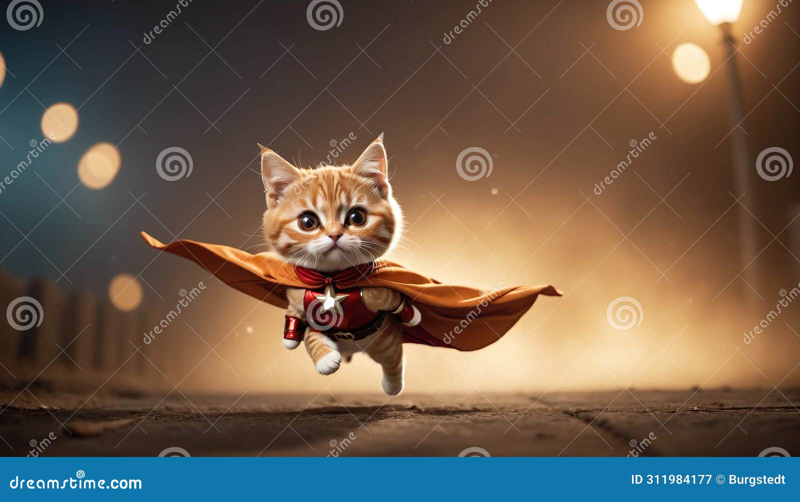 Hovering and Flying Cute Kitten with Special Superpowers in Superhero ...