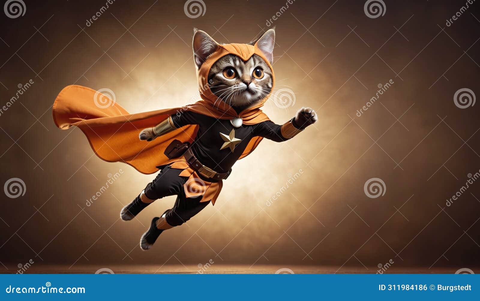 Hovering and Flying Cute Kitten with Special Superpowers in Superhero ...