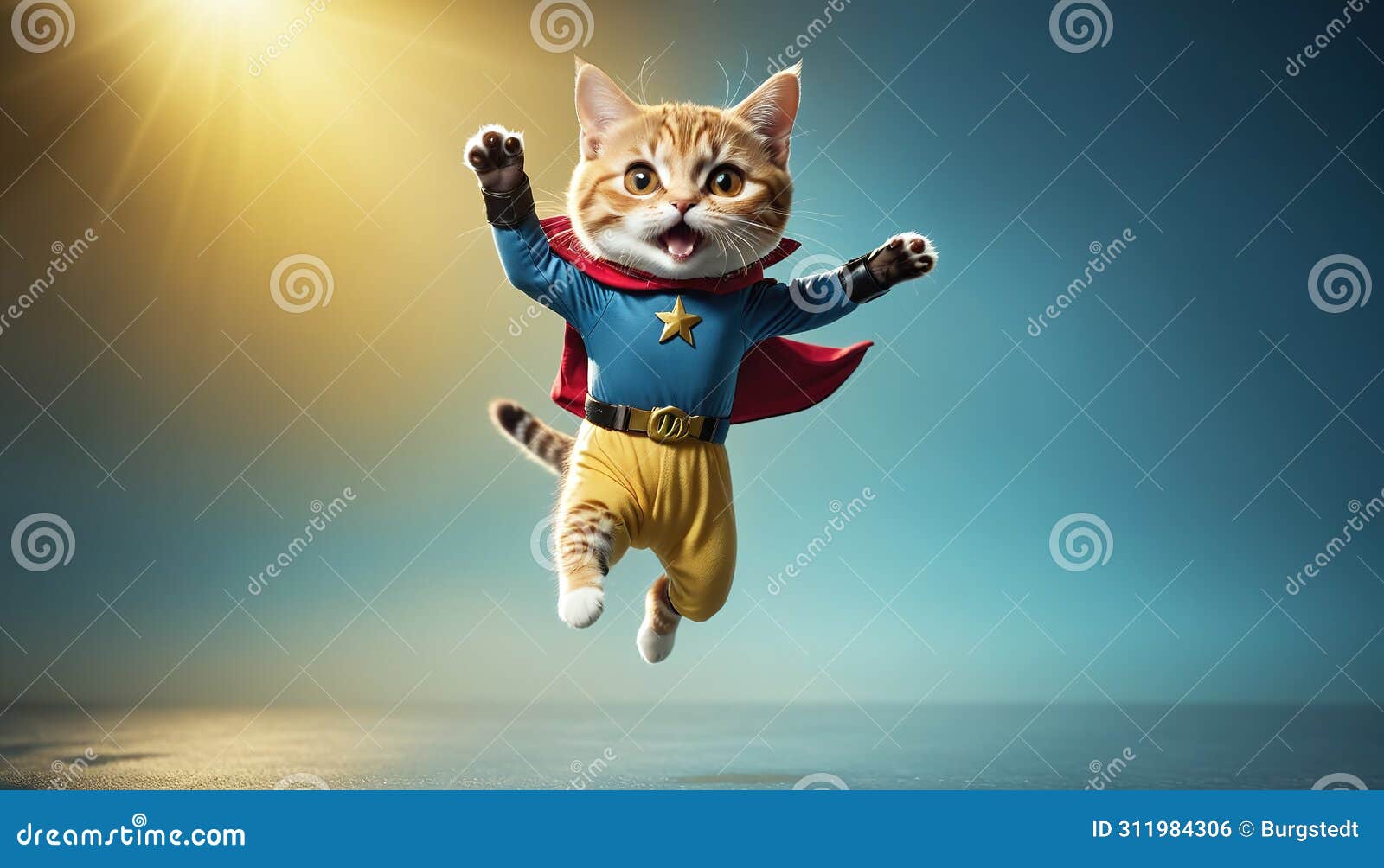 Hovering and Flying Cute Kitten with Special Superpowers in Superhero ...