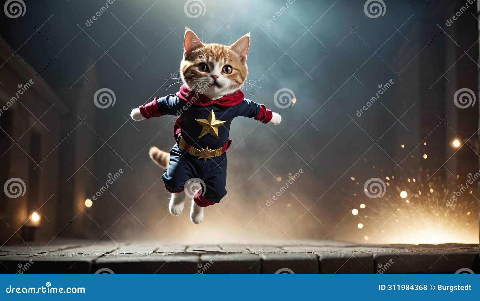 Hovering and Flying Cute Kitten with Special Superpowers in Superhero ...