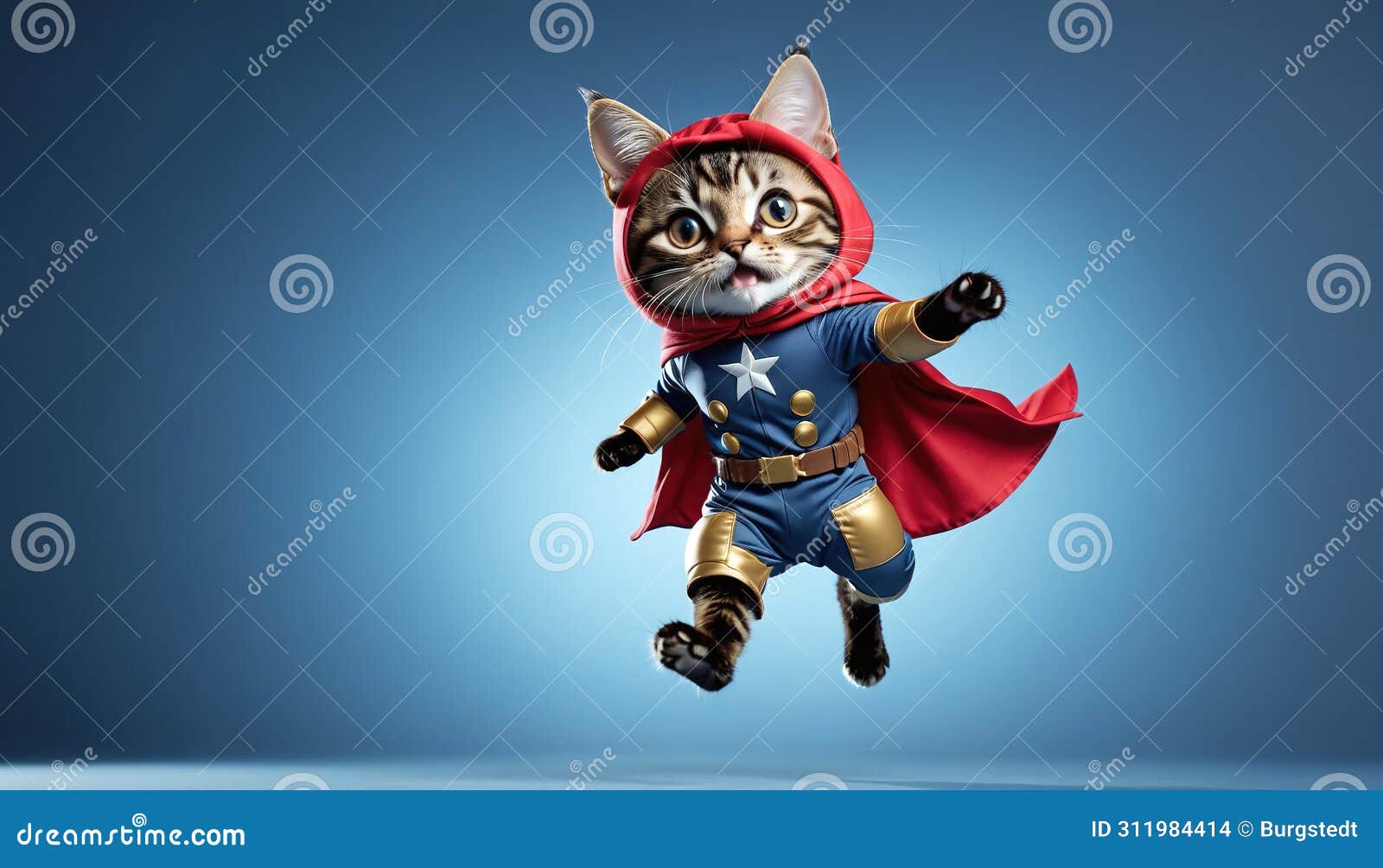 Hovering and Flying Cute Kitten with Special Superpowers in Superhero ...