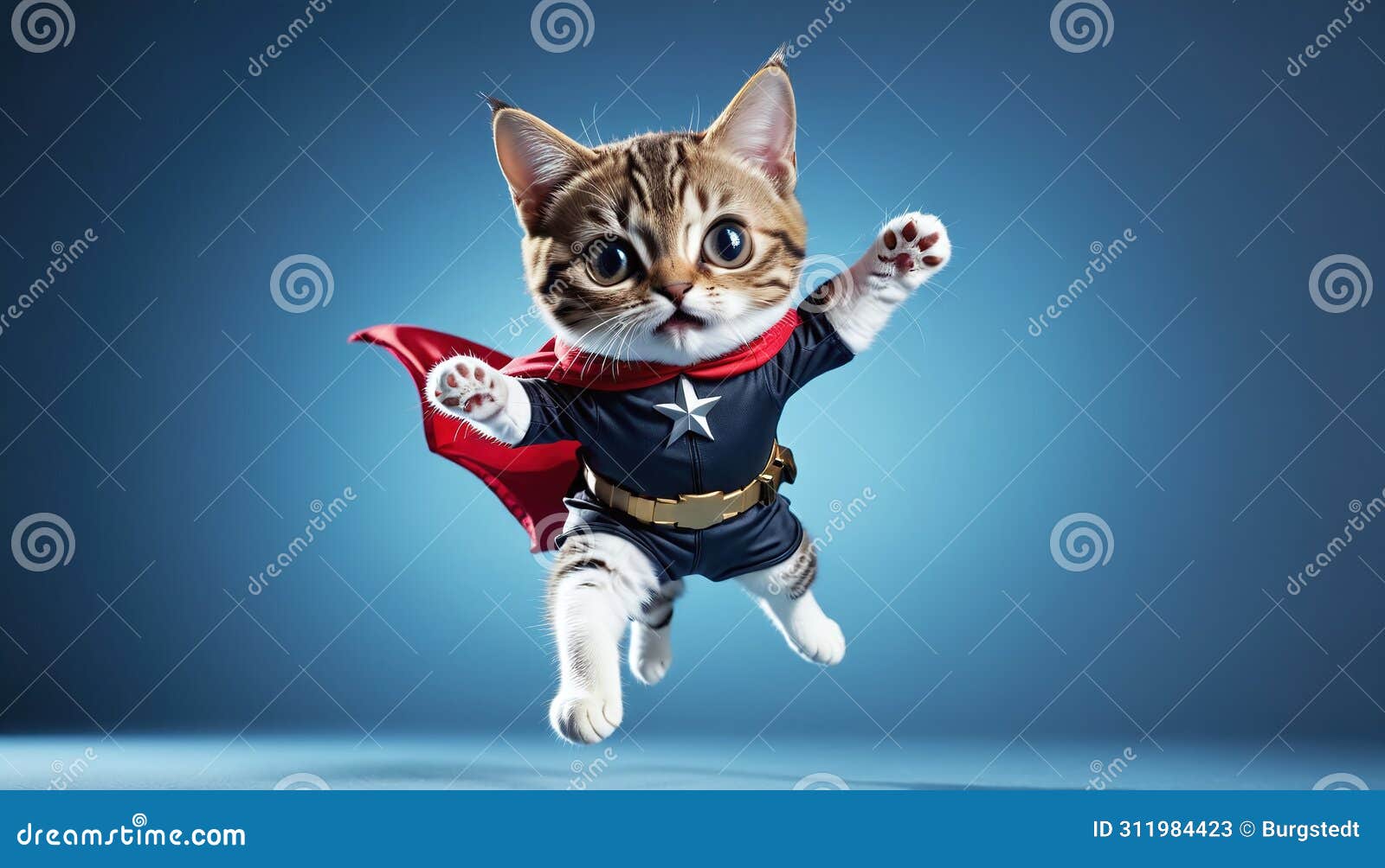 Hovering and Flying Cute Kitten with Special Superpowers in Superhero ...