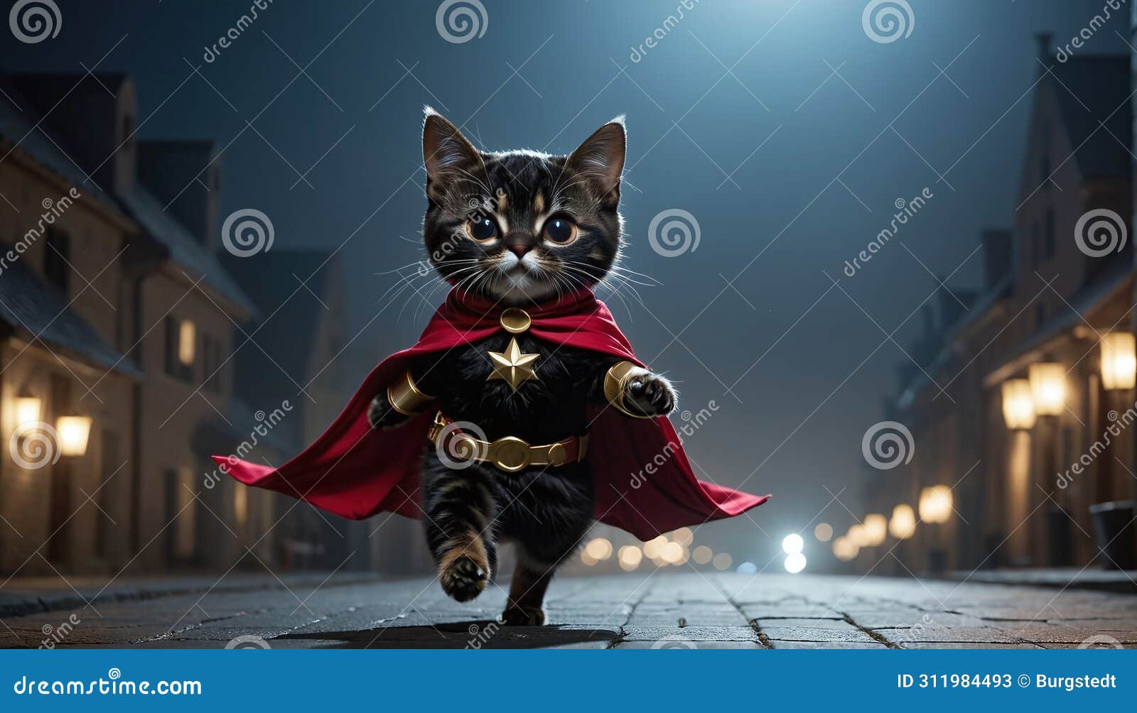 Hovering and Flying Cute Kitten with Special Superpowers in Superhero ...