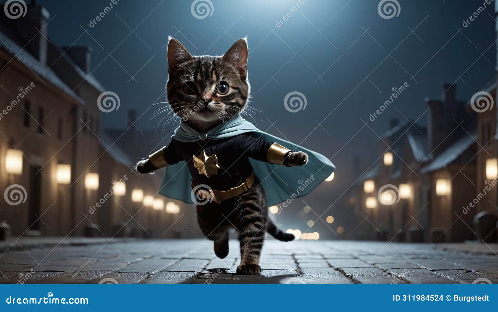 Hovering and Flying Cute Kitten with Special Superpowers in Superhero ...
