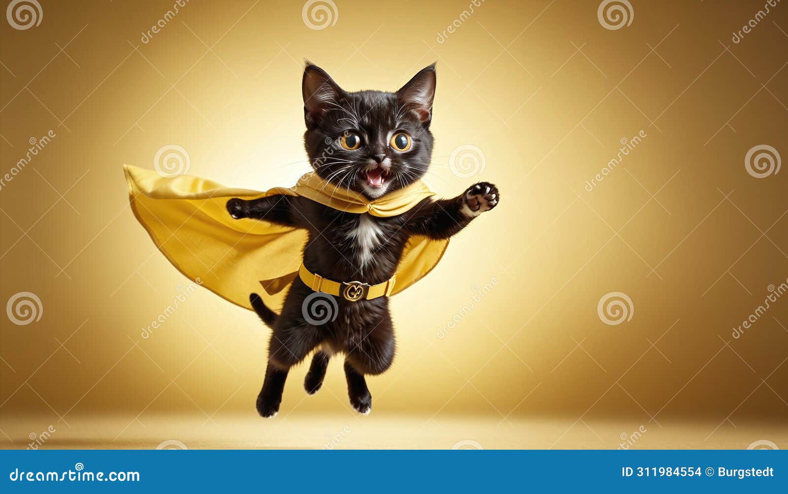 Hovering and Flying Cute Kitten with Special Superpowers in Superhero ...