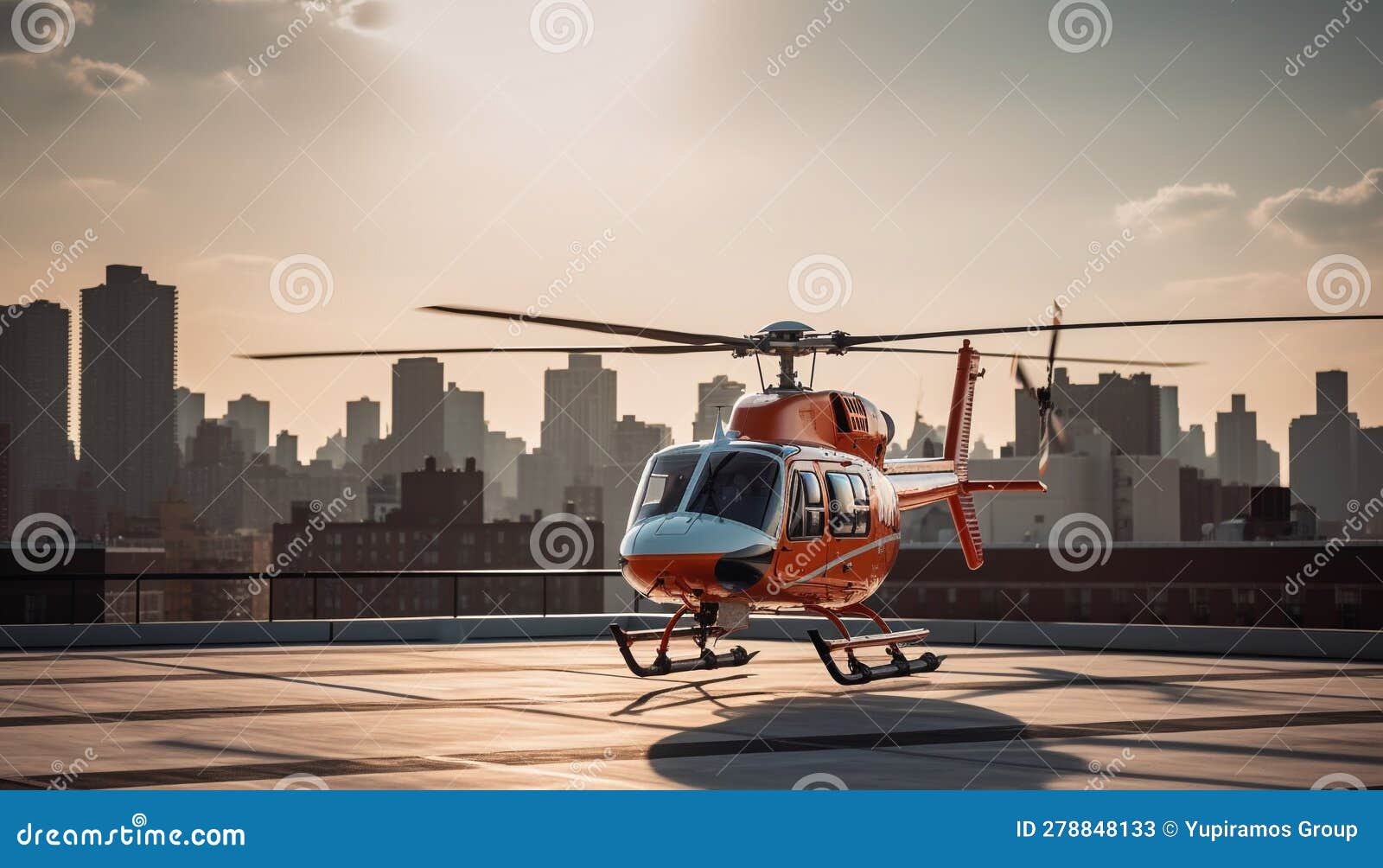 Hovering Helicopter, Propeller Blade Spinning, Taking Off Mid Air ...