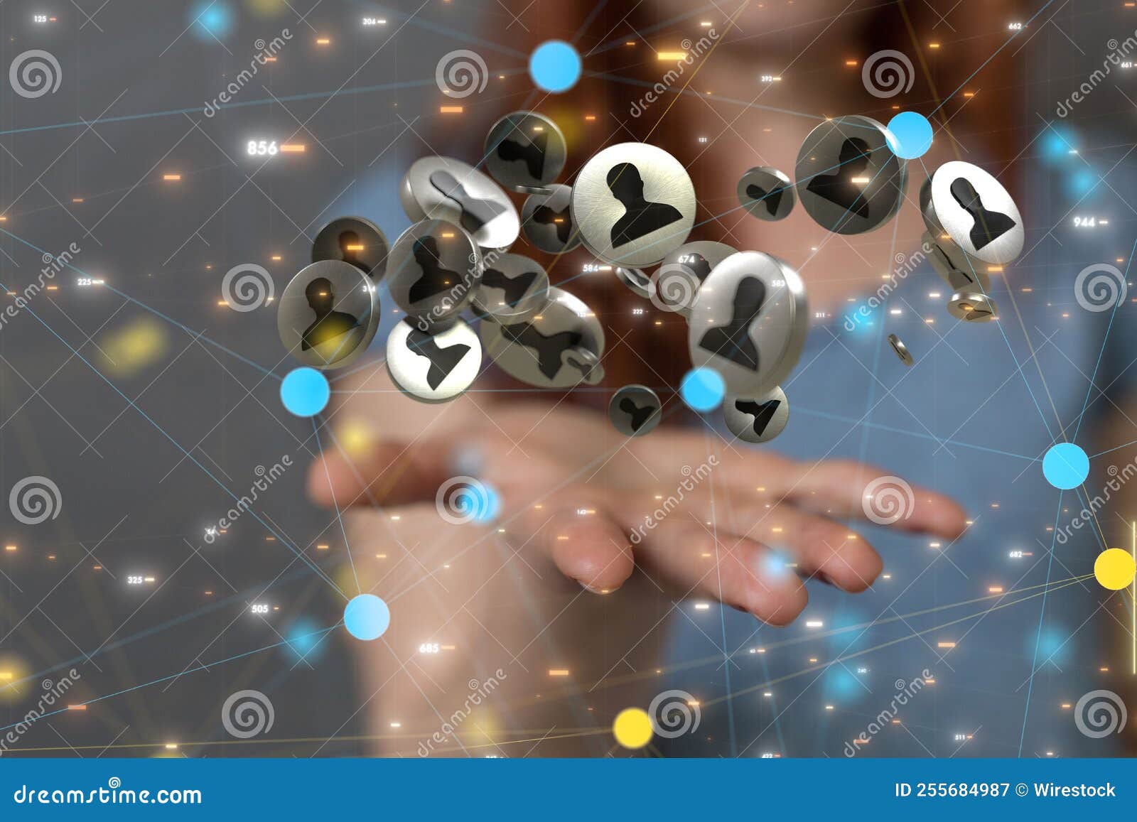 Hovering Profile Icons Above the Hand. Social Media Concept Stock Image ...