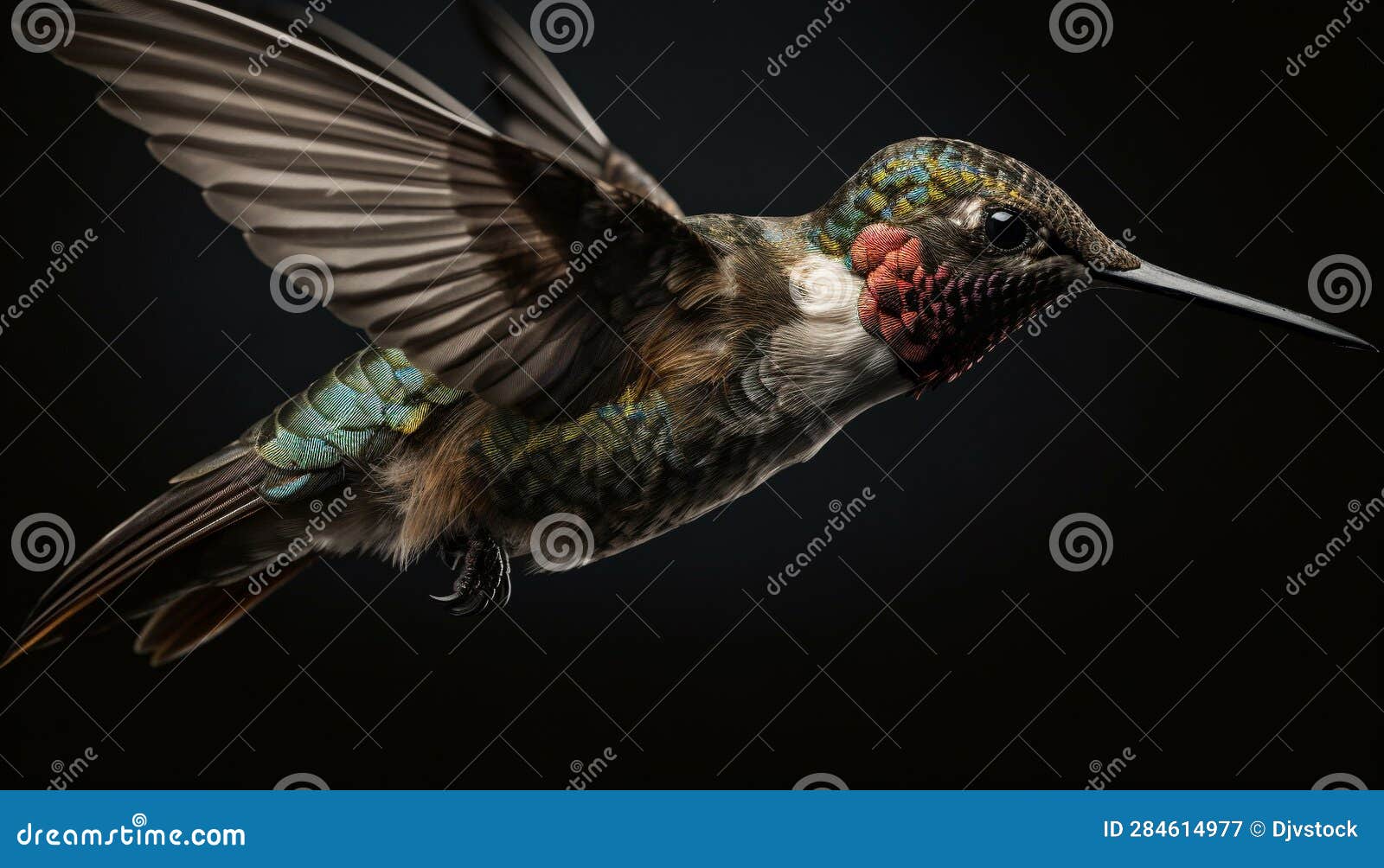 Hummingbird Flapping Its Wings In Flight, Showing Off Its Colorful ...