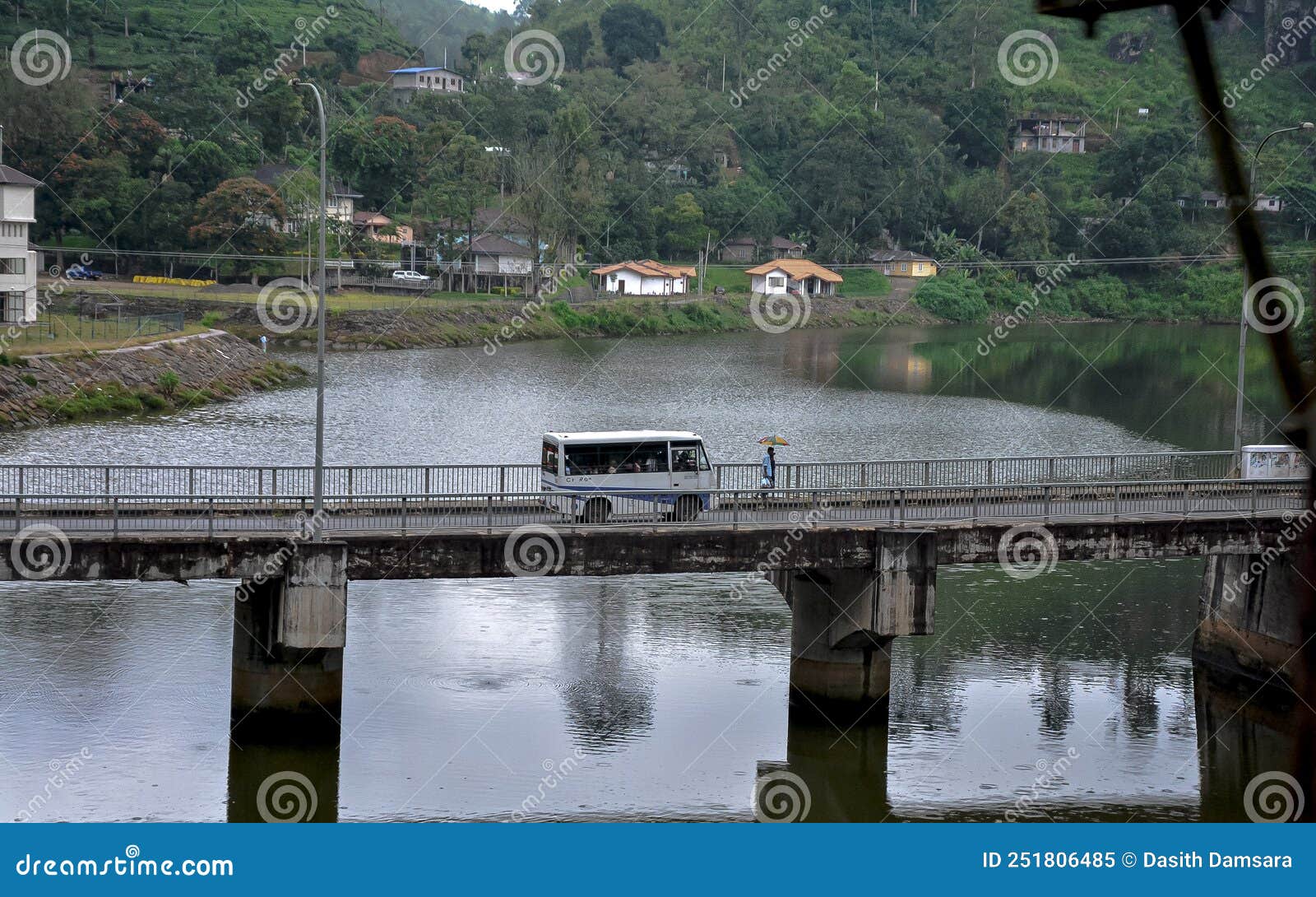 How a Bus Travels Over the Bridge Stock Image - Image of water ...
