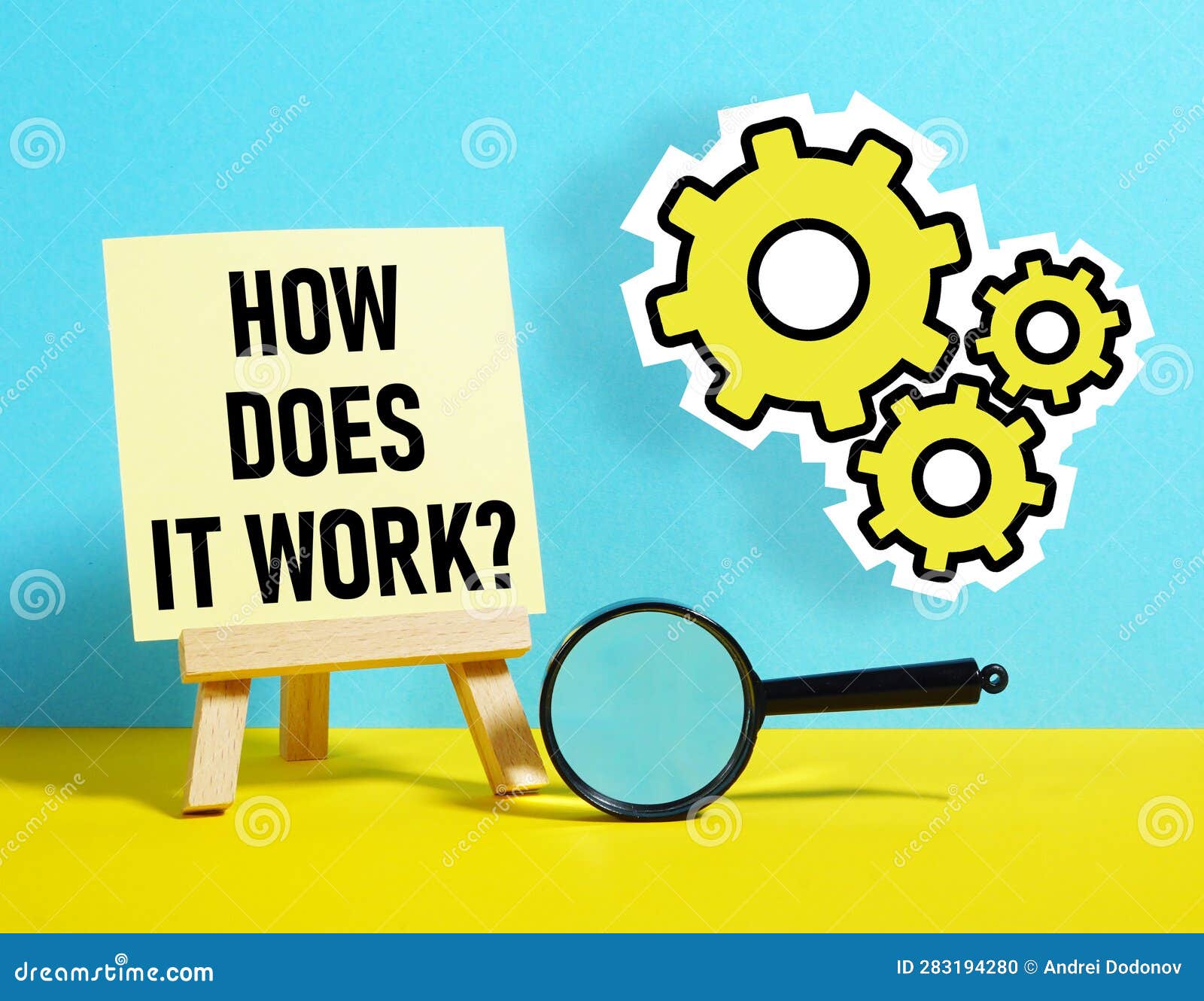 How Does it Work is Shown Using the Text and Picture of Gears Stock ...