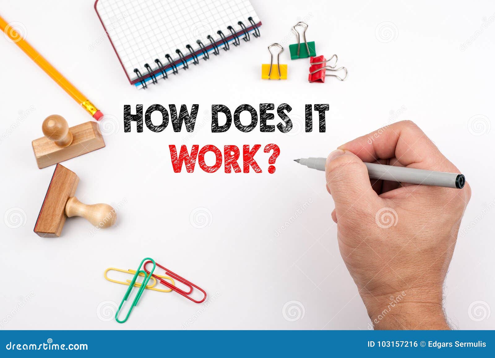 How Does it Work. White Office Desk on Which Various Items Stock Photo ...
