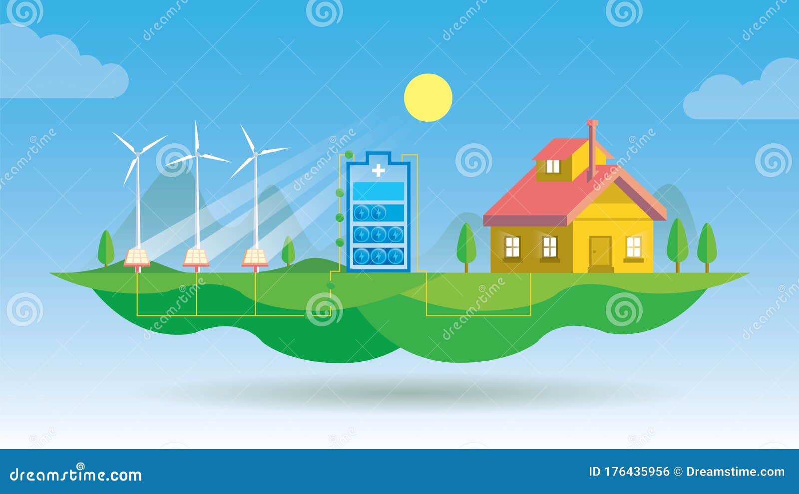 How Electricity Works for One Big House Vector Illustration Stock ...