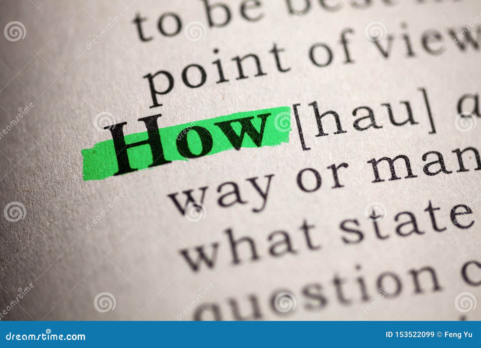 Definition of the word how stock image. Image of text - 153522099