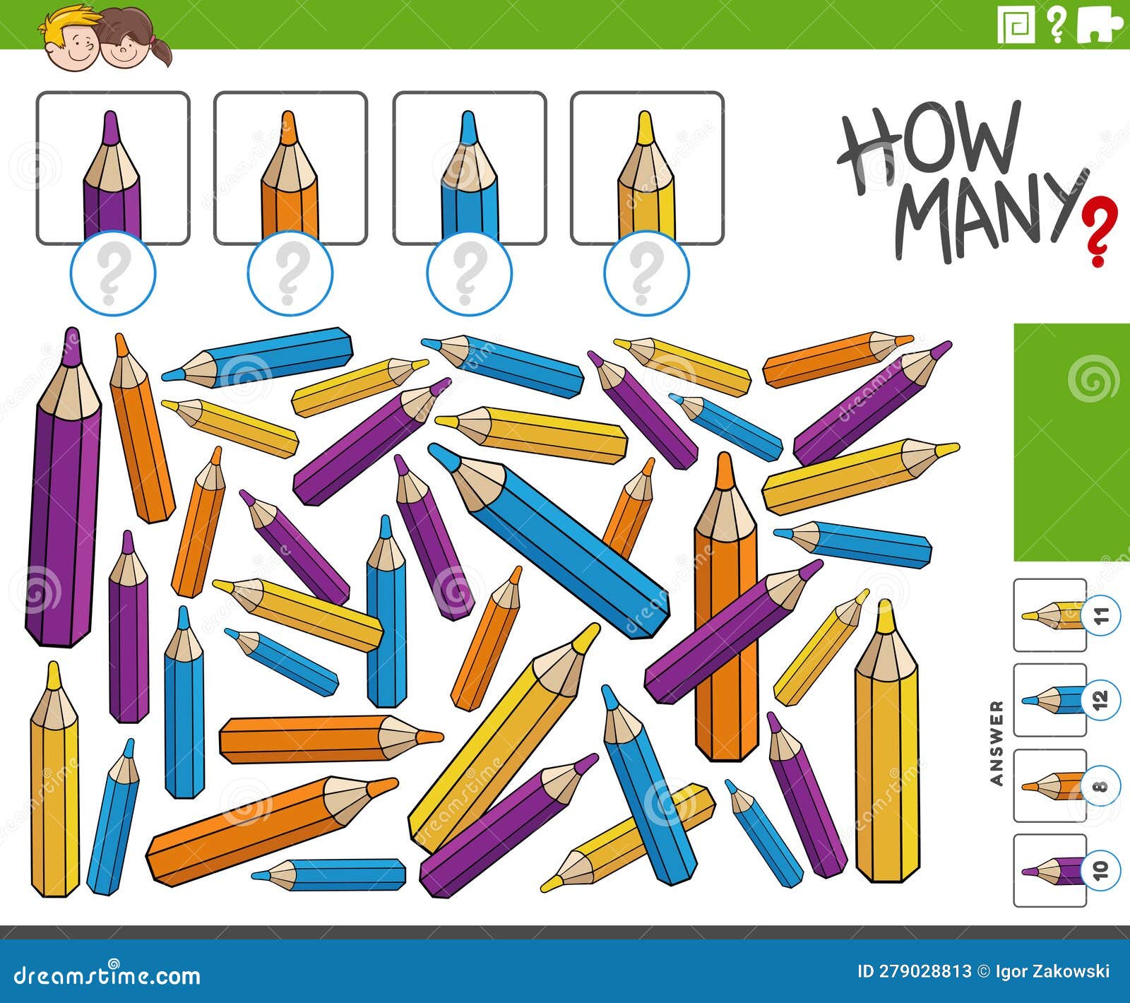 How Many Cartoon Pencil Crayons Counting Activity Stock Vector ...