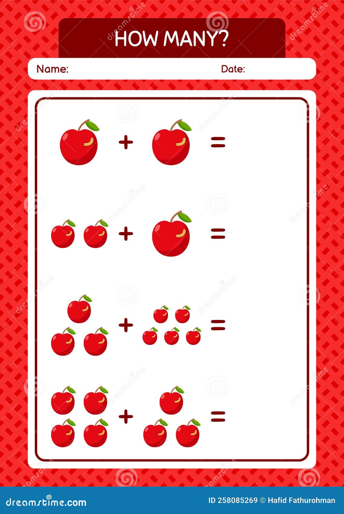 How Many Counting Game with Apple. Worksheet for Preschool Kids, Kids ...