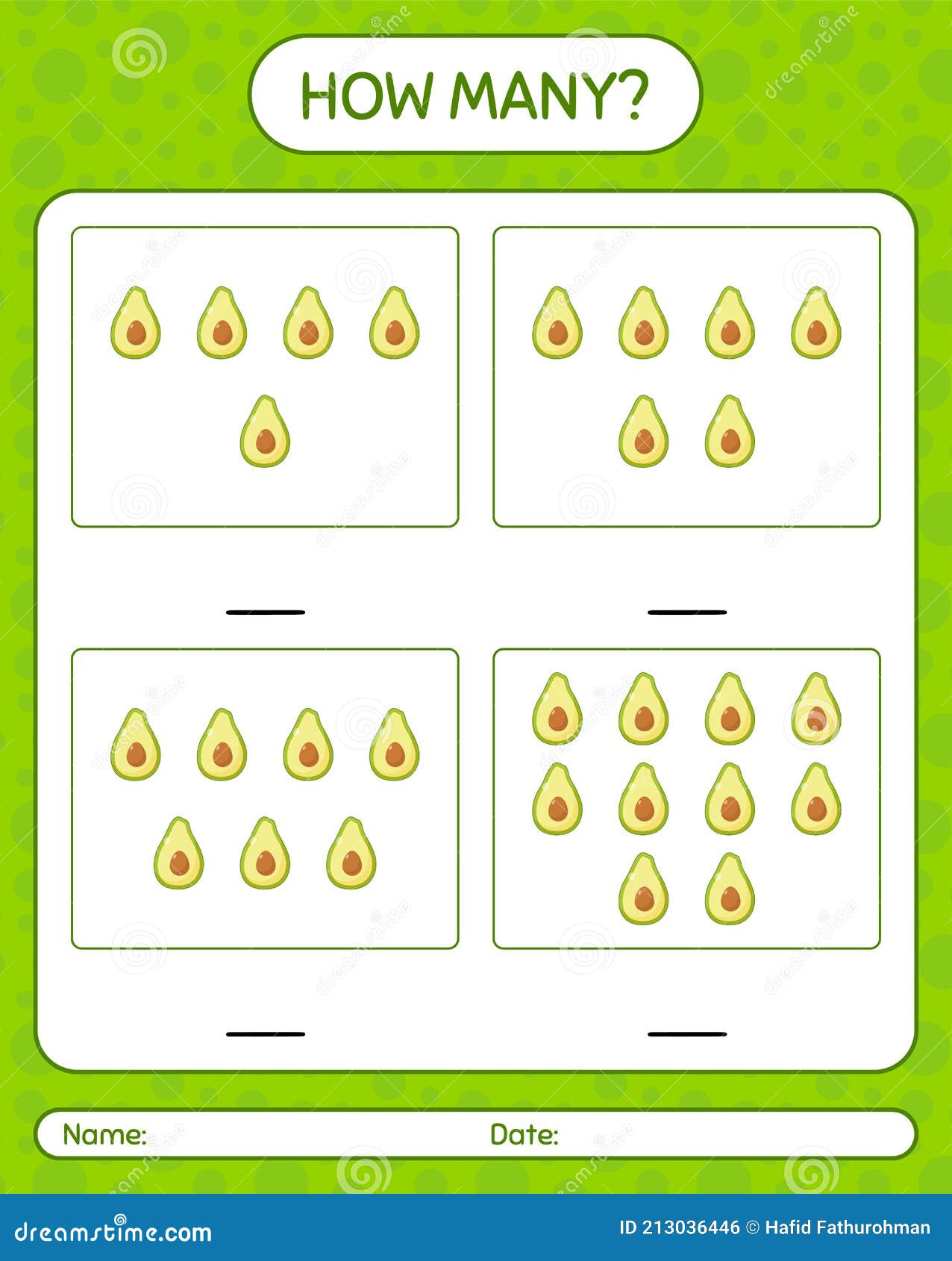 How Many Counting Game with Avocado Worksheet for Preschool Kids Stock ...