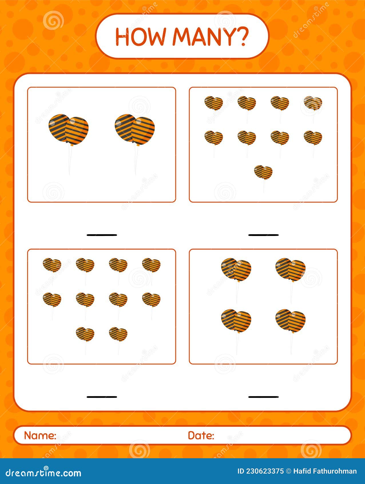 How Many Counting Game with Balloon. Worksheet for Preschool Kids, Kids ...