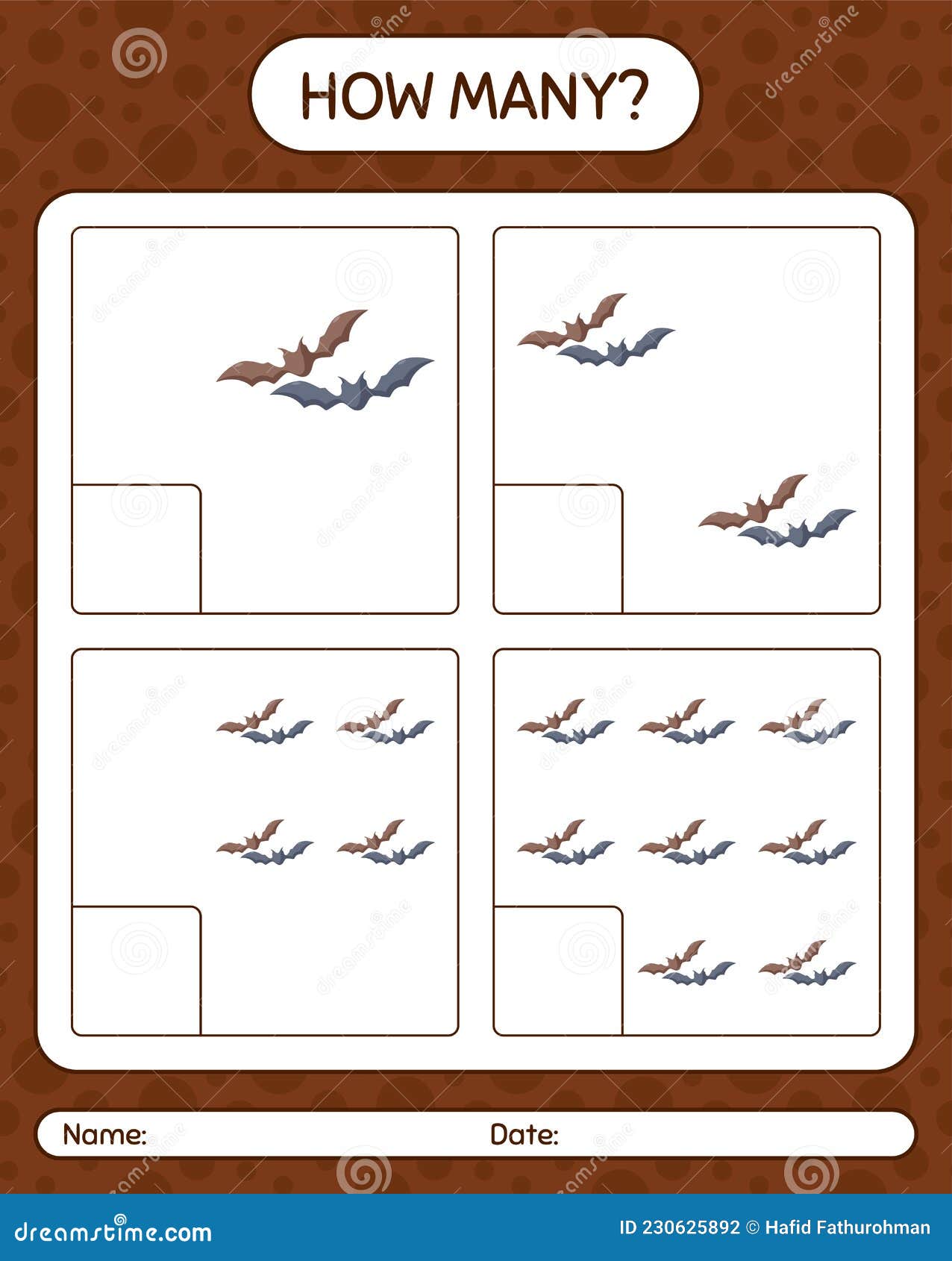 How Many Counting Game with Bat. Worksheet for Preschool Kids, Kids ...