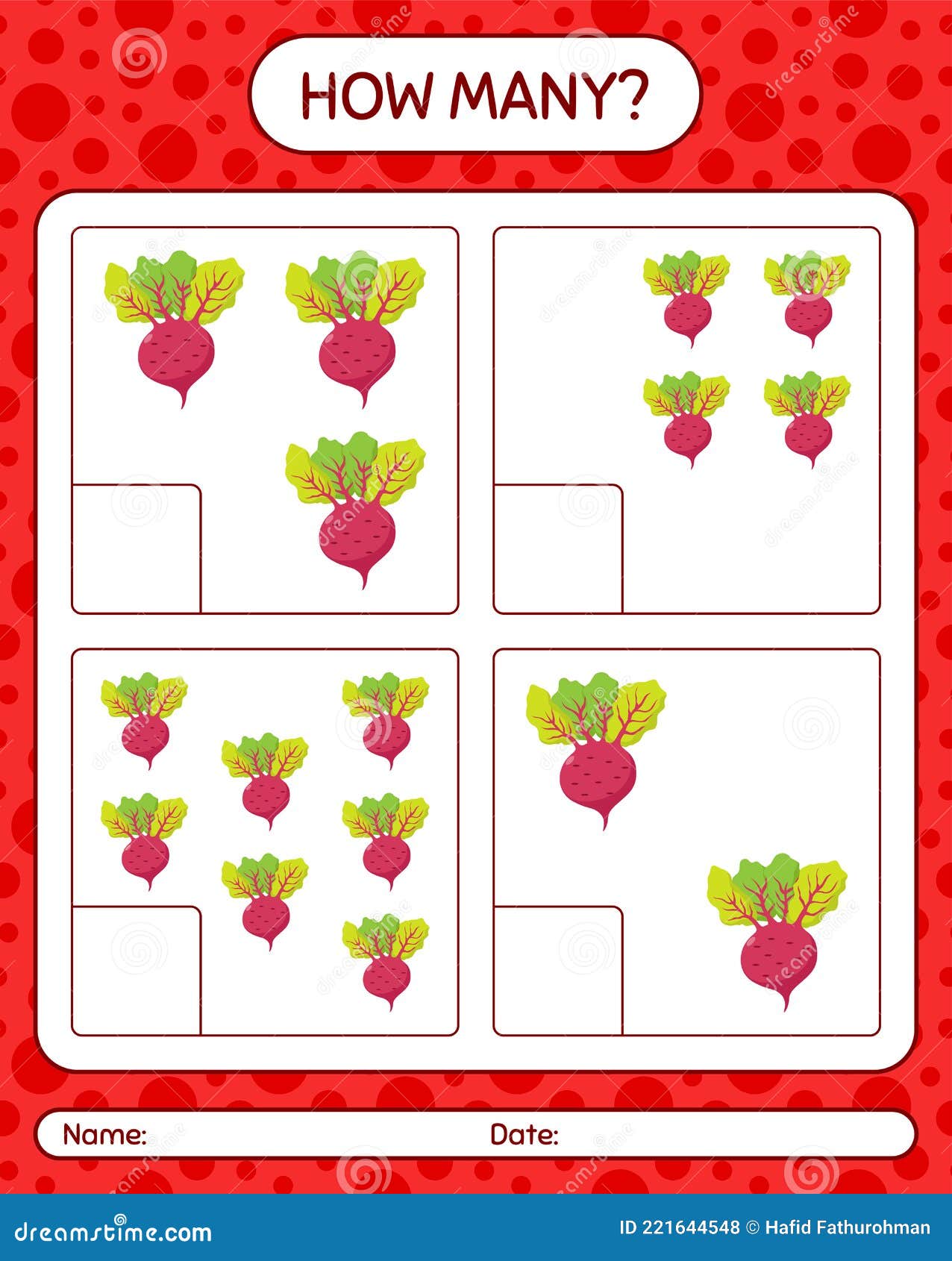How Many Counting Game with Beet Root. Worksheet for Preschool Kids ...