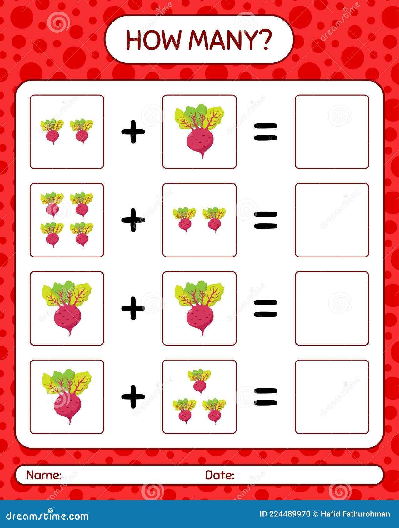 How Many Counting Game with Beet Root. Worksheet for Preschool Kids ...