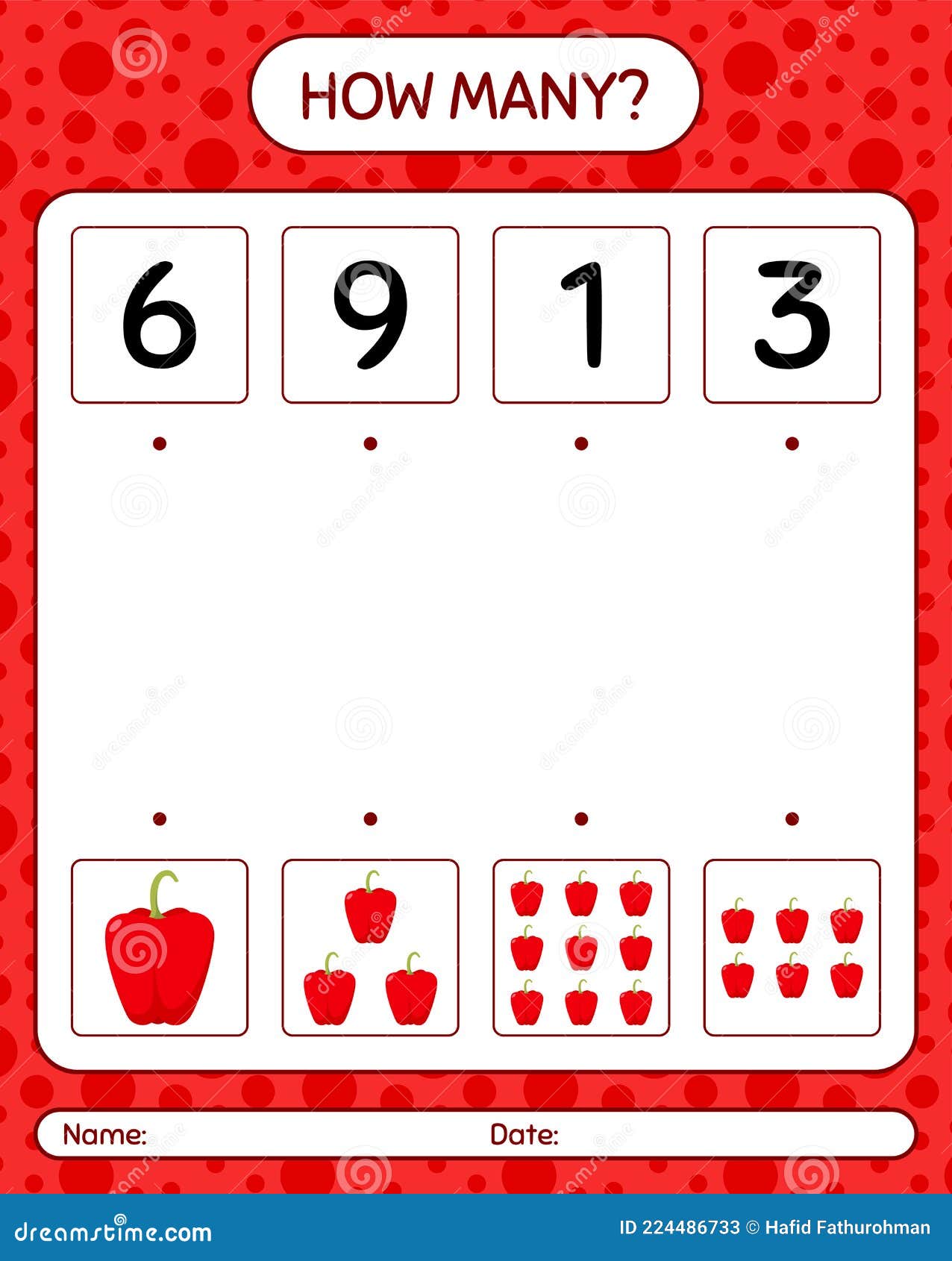 How Many Counting Game with Bell Pepper. Worksheet for Preschool Kids ...