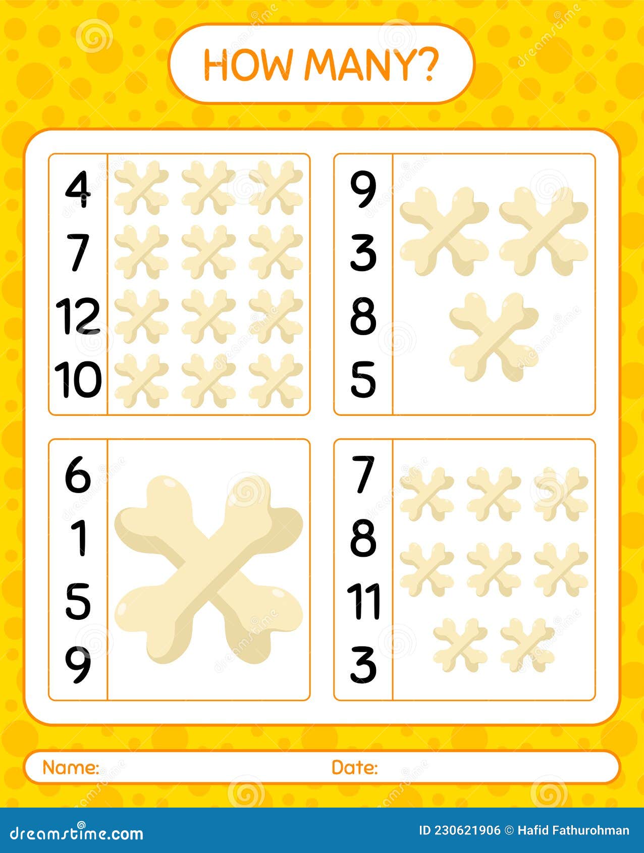 How Many Counting Game With Bone. Worksheet For Preschool Kids, Kids ...