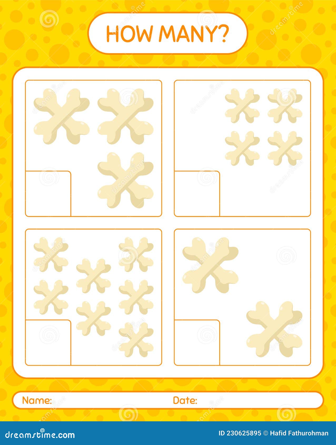 How Many Counting Game with Bone. Worksheet for Preschool Kids, Kids ...